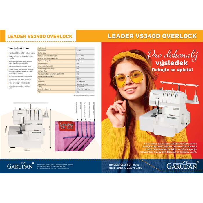 4/3-nitný overlock Leader VS340D se snadným navlékáním spodní nitě ...